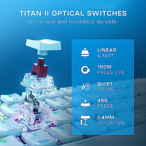 ROCCAT Vulcan II Mini Air 65% Optical Mechanical Gaming Keyboard, Full Wireless and Bluetooth Capabilities, Customizable RGB Illumination, Button Duplicator, On-Board Profiles, Aluminum Plate β White