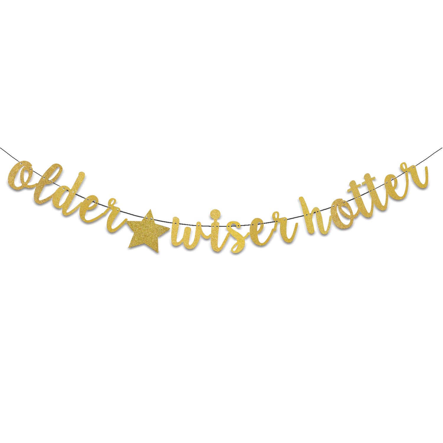Gold Older Wiser Hotter, Funny Birthday Banner for Men Women, Glitter Birthday Party ďźFunny 30th 40th 50th 60th 70th 80th Birthday Party Decorations