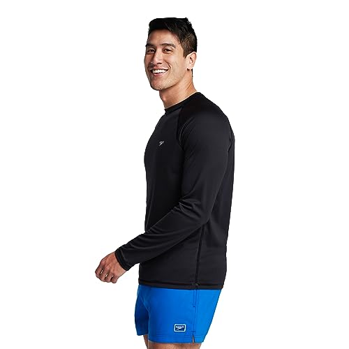 Speedo Men's UV Swim Shirt Long Sleeve Loose Fit Easy Tee Speedo Black Medium