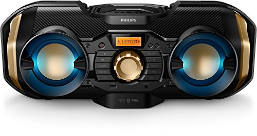 Phillips Bluetooth Boombox Speaker Rugged, Portable, Wireless Radio, USB, AUX, and CD Music Player - 50 Watt, Dynamic Bass, Digital Display, Light Up Speaker - Model PX840T 