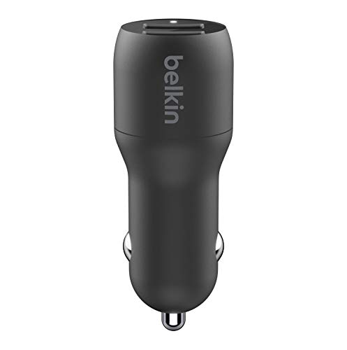 Belkin 24 Watt Dual USB Car Charger - 2 12W USB A Ports with Lightning Cable - Fast Charging Apple iPhone 14, 14 Pro, 14 Pro Max, iPhone 13, 13 Pro Max, Samsung Galaxy, AirPods & More - USB-C Charger