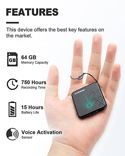 64GB Voice Activated Recorder, Digital Voice Recorder with 750 Hours Recording Storage, 25 Hours Long-Lasting Battery