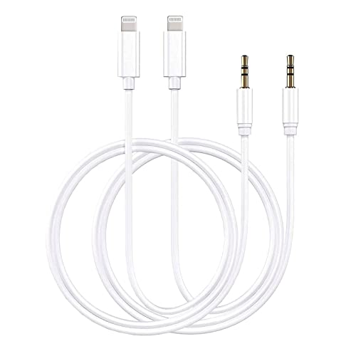 2 Pack Aux Cord for iPhone, 3.3ft [Apple MFi Certified] Lightning to 3.5 mm Headphone Jack Adapter Male Aux Stereo Audio Cable for Car Compatible with iPhone 13/12/11/XS/XR/X/8/7/iPad/iPod, White
