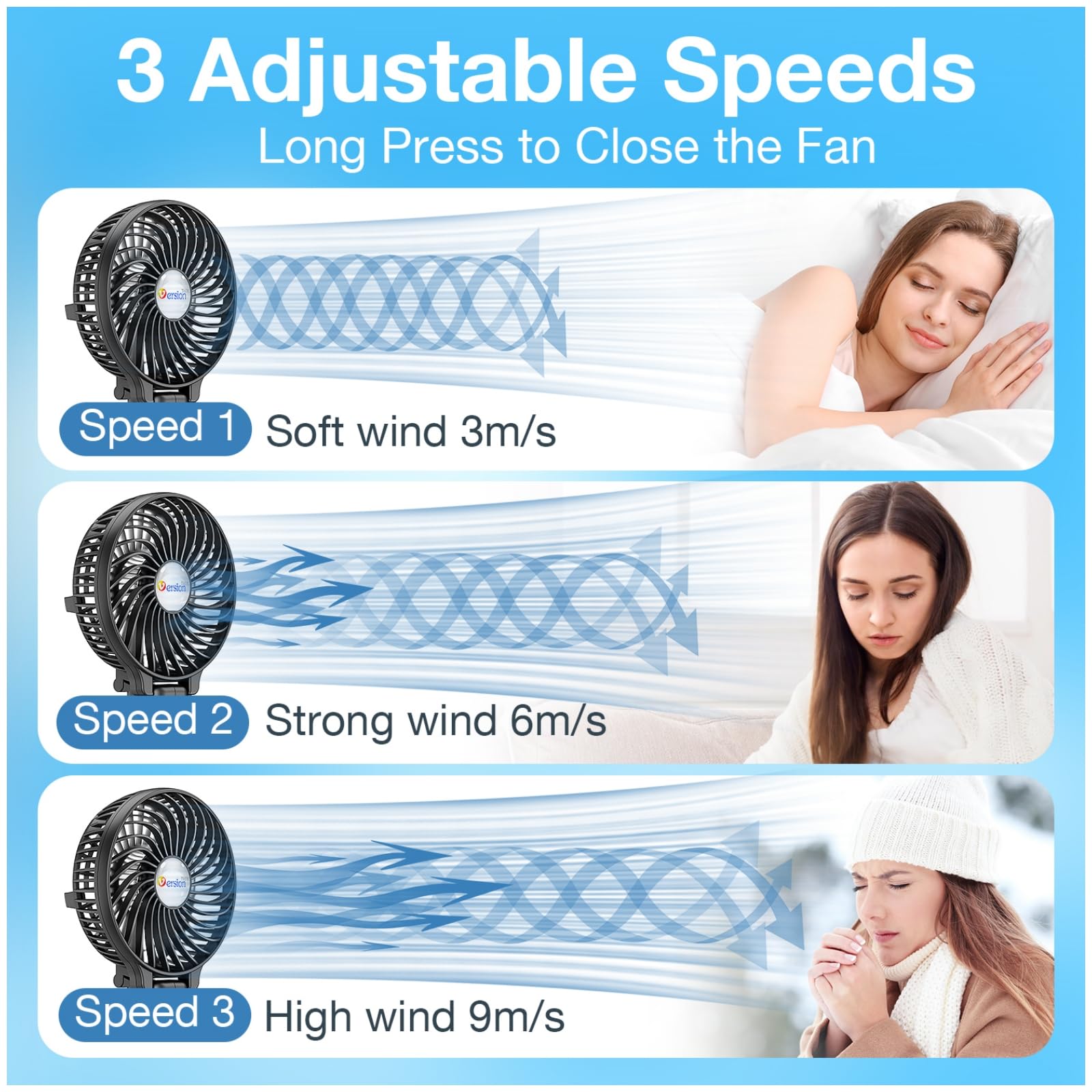 VersionTECH. Mini Handheld Fan, USB Desk Fan, Small Personal Portable Table Fan with USB Rechargeable Battery Operated Cooling Folding Electric Fan for Travel Office Room Household Black