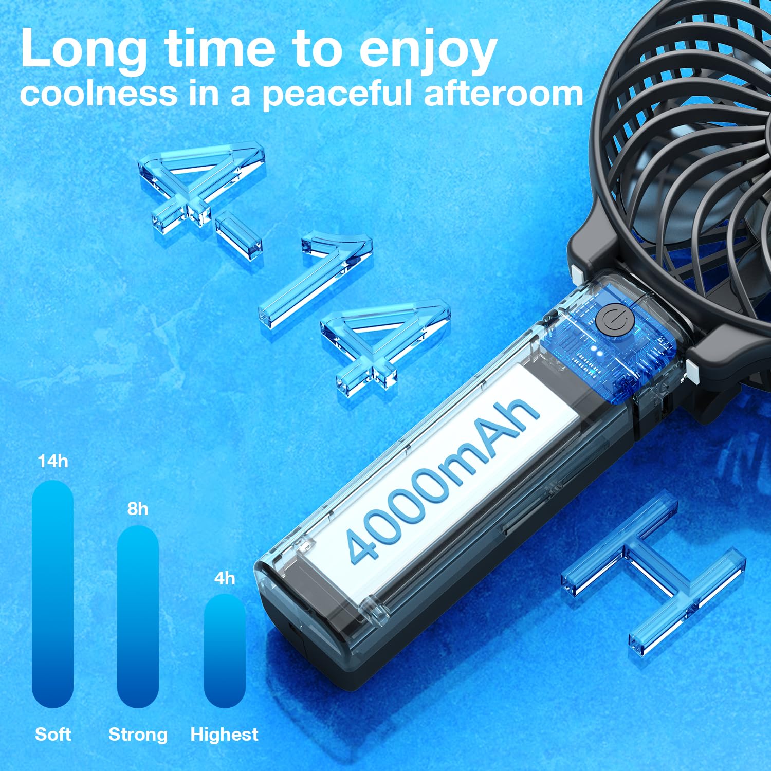 VersionTECH. Mini Handheld Fan, USB Desk Fan, Small Personal Portable Table Fan with USB Rechargeable Battery Operated Cooling Folding Electric Fan for Travel Office Room Household Black