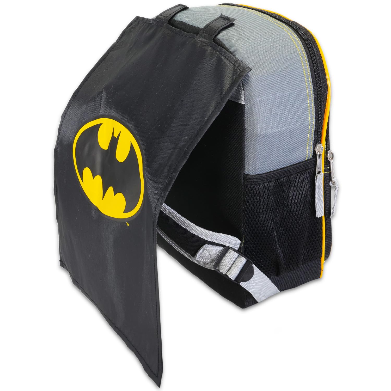 DC Comics Justice League Batman Backpack for Boys Toddlers Kids ~ Deluxe 12 Inch Batman Preschool Toddler Backpack with Detachable Cape and Stickers (Batman School Supplies)