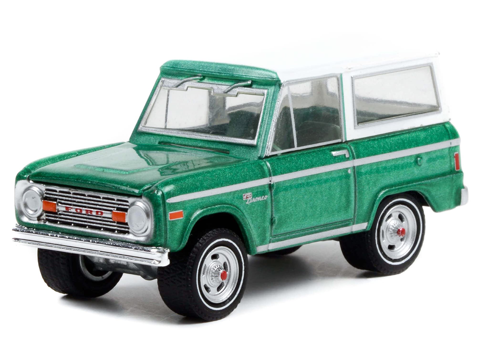 1977 Bronco Jade Glow Green Met & White Top w/Houndstooth Green Interior Lot #1001.1 Barrett Jackson Scottsdale Ed 1/64 Diecast Car Greenlight 37250 F