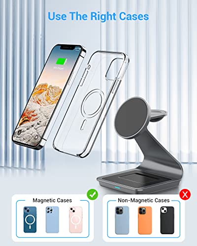 3 in 1 Wireless Charger for MagSafe, Aluminum Alloy Wireless Charging Station, Compatible with iPhone 14/13/12, Apple Watch, AirPods Pro/3/2 (Cable and Adapter Included) Space Grey