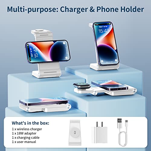 GEJIUCAI Magnetic Wireless Charger, 3 in 1 Fast Wireless Charging Station for Multiple Devices Apple Watch Ultra 8/7/6/5/4/3/2, for iPhone 14/Pro/Max/Plus/13/12, AirPods Pro (White)