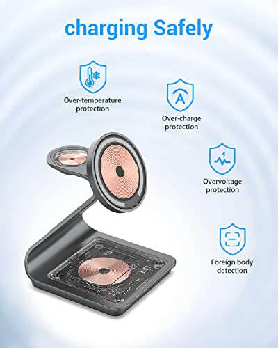 3 in 1 Wireless Charger for MagSafe, Aluminum Alloy Wireless Charging Station, Compatible with iPhone 14/13/12, Apple Watch, AirPods Pro/3/2 (Cable and Adapter Included) Space Grey