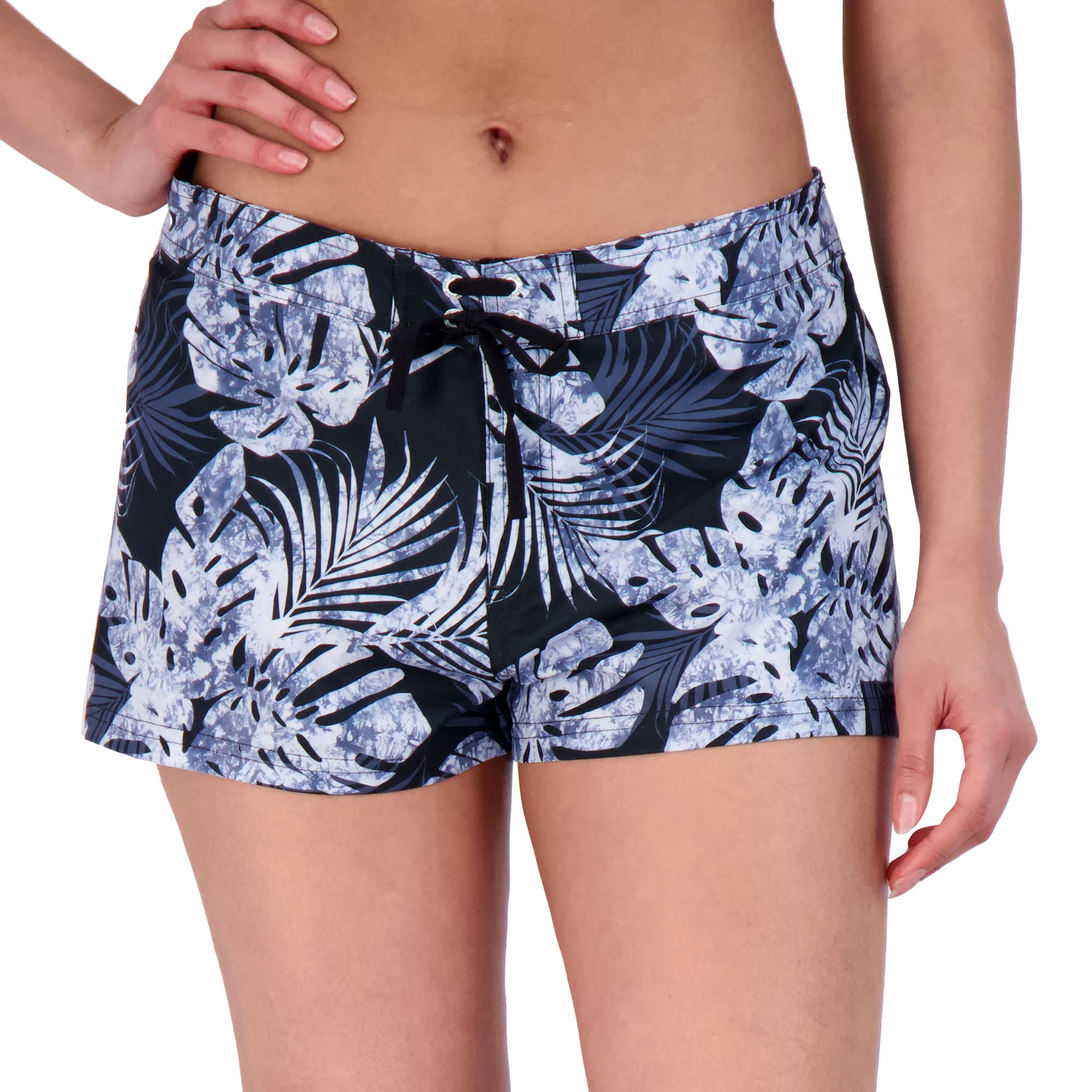 ZeroXposur Womens Swim Shorts with Liner – Quick-Dry Swim Shorts for Women - Adjustable Stretch Waistband and Back Pocket (Storm, Large)