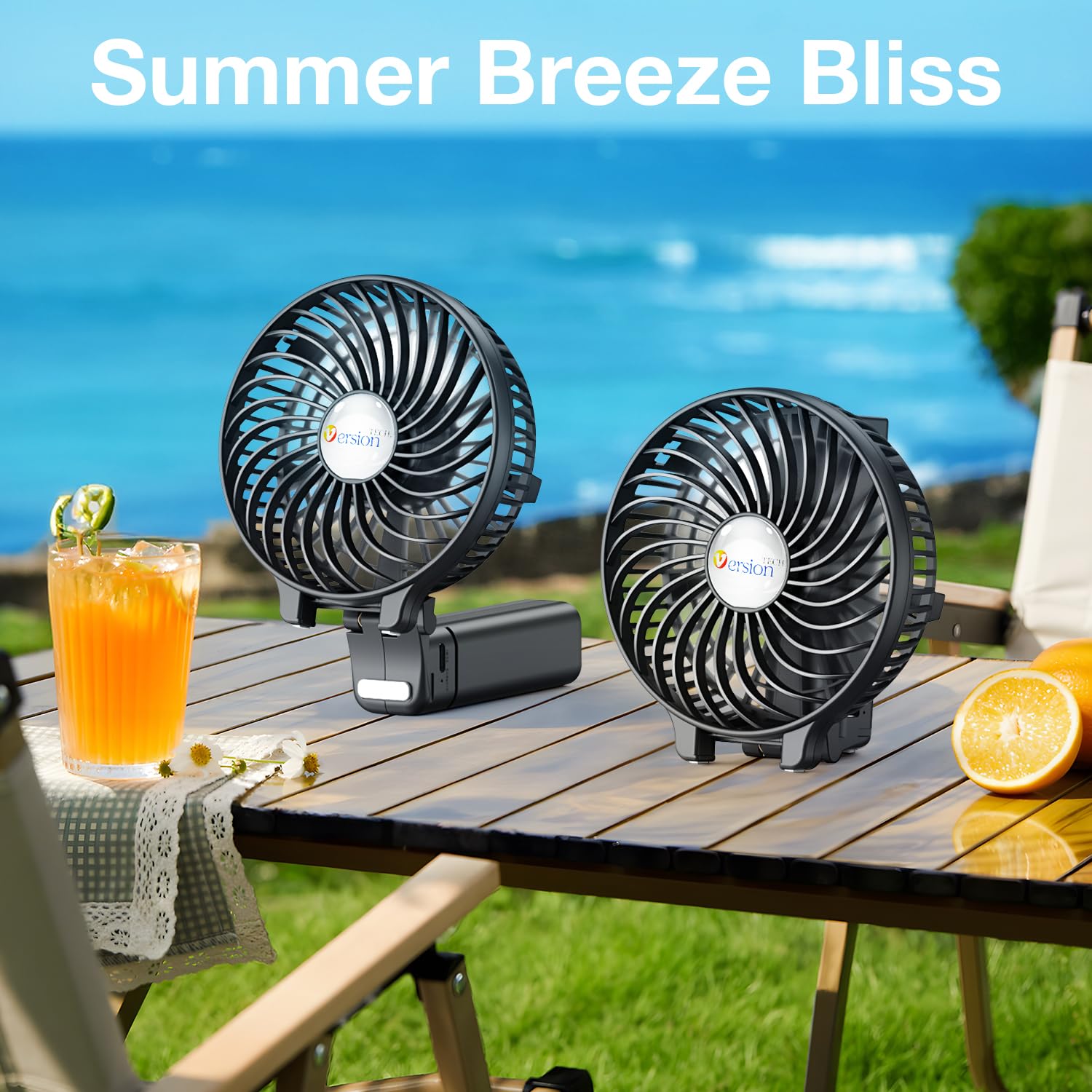 VersionTECH. Mini Handheld Fan, USB Desk Fan, Small Personal Portable Table Fan with USB Rechargeable Battery Operated Cooling Folding Electric Fan for Travel Office Room Household Black