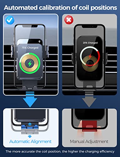 Wireless Car Charger,【1s Auto-Clamping & Never Fall Off】 15W Qi Fast Charging, Air Vent Car Phone Mount Wireless Charging for iPhone 13 Pro Max/13Pro/13/12/11, Samsung Galaxy S22 Ultra/S22/S21, etc