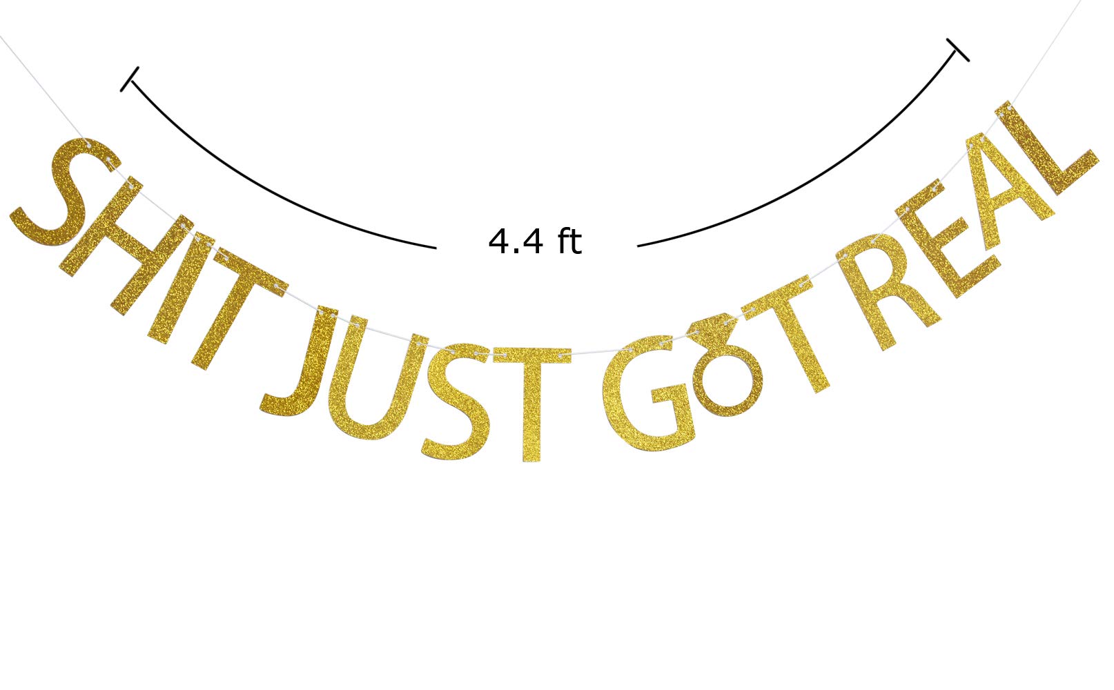 Firefairy™ Shit Just Got Real Gold Glitter Bunting Banner for Funny Wedding, Engagement, Bachelorette,Pregnancy Announcement,Bar Sign