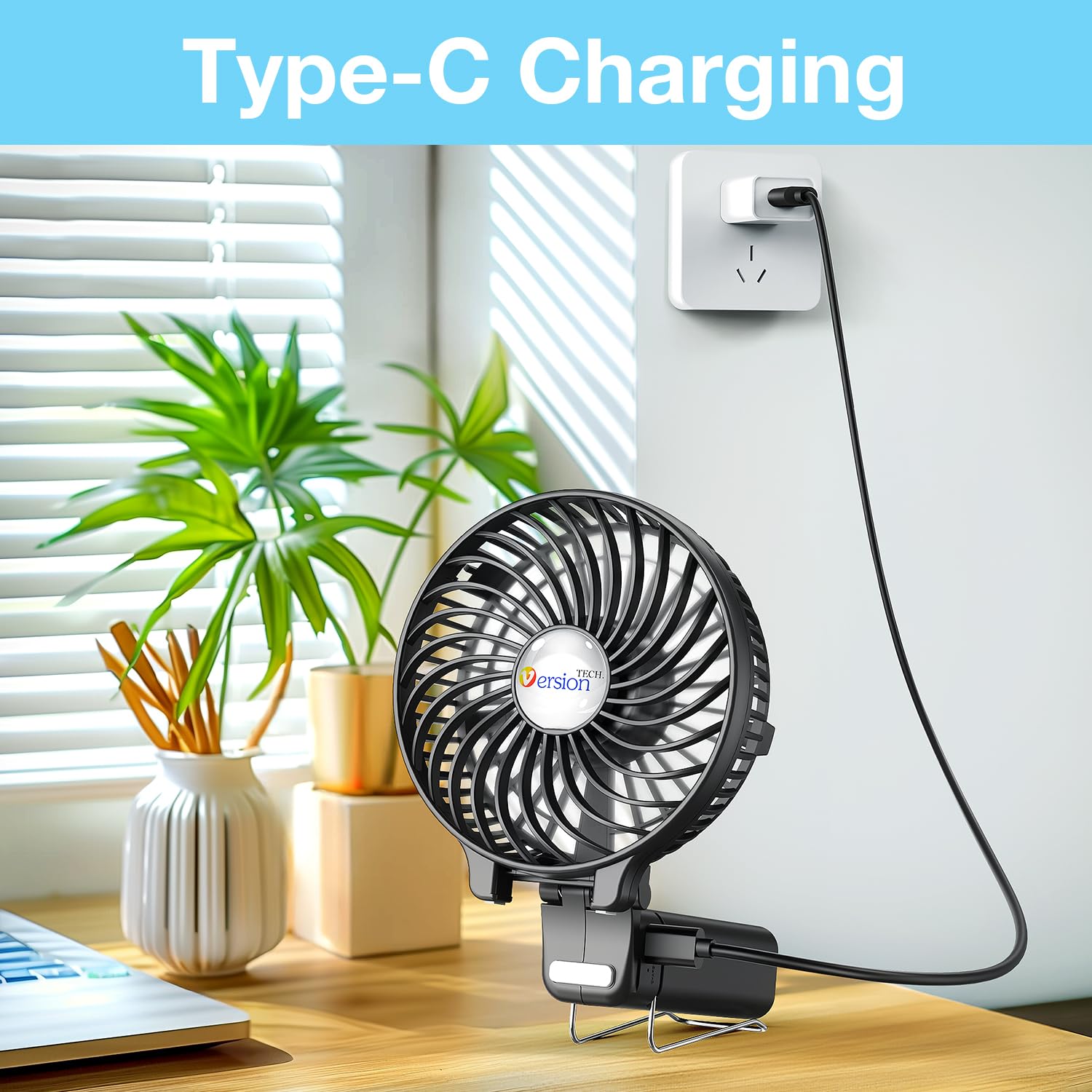 VersionTECH. Mini Handheld Fan, USB Desk Fan, Small Personal Portable Table Fan with USB Rechargeable Battery Operated Cooling Folding Electric Fan for Travel Office Room Household Black