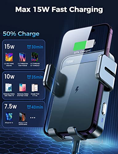 Wireless Car Charger,【1s Auto-Clamping & Never Fall Off】 15W Qi Fast Charging, Air Vent Car Phone Mount Wireless Charging for iPhone 13 Pro Max/13Pro/13/12/11, Samsung Galaxy S22 Ultra/S22/S21, etc