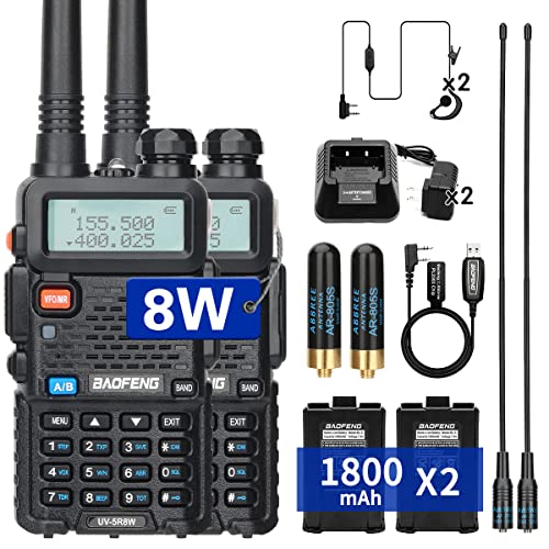 BaoFeng UV-5R Radio 8W Ham Radio Handheld uv5r Dual Band Rechargeable Two Way Radio with Extra 771 Antenna Programming Cable Full Kits,2Pack