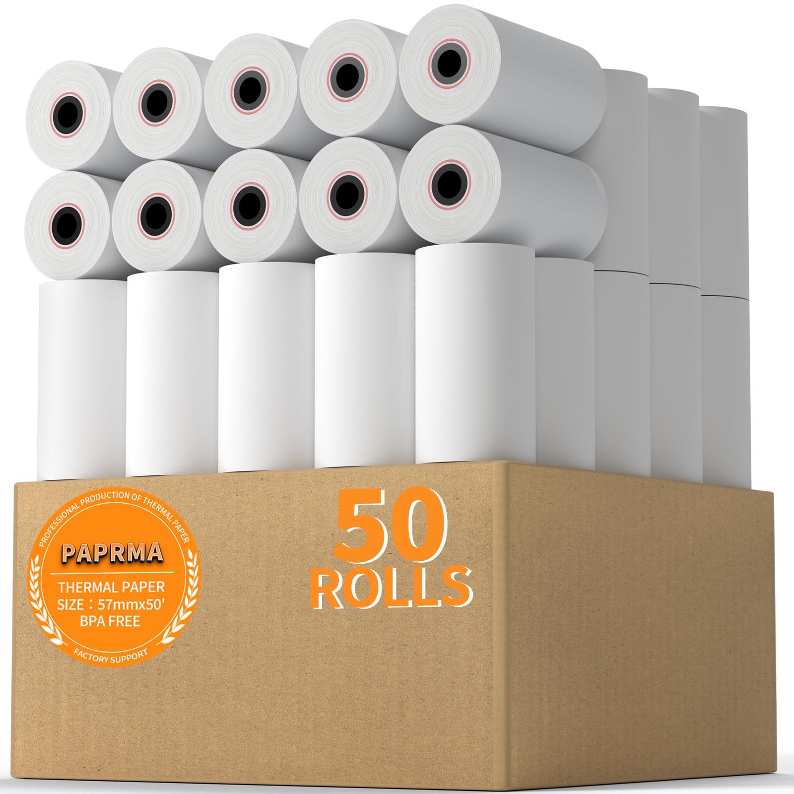 PAPRMA 2 1/4'' x 50' Receipt Paper Rolls POS Thermal Paper Cash Register Paper Rolls for Credit Card Machine(50 Rolls)