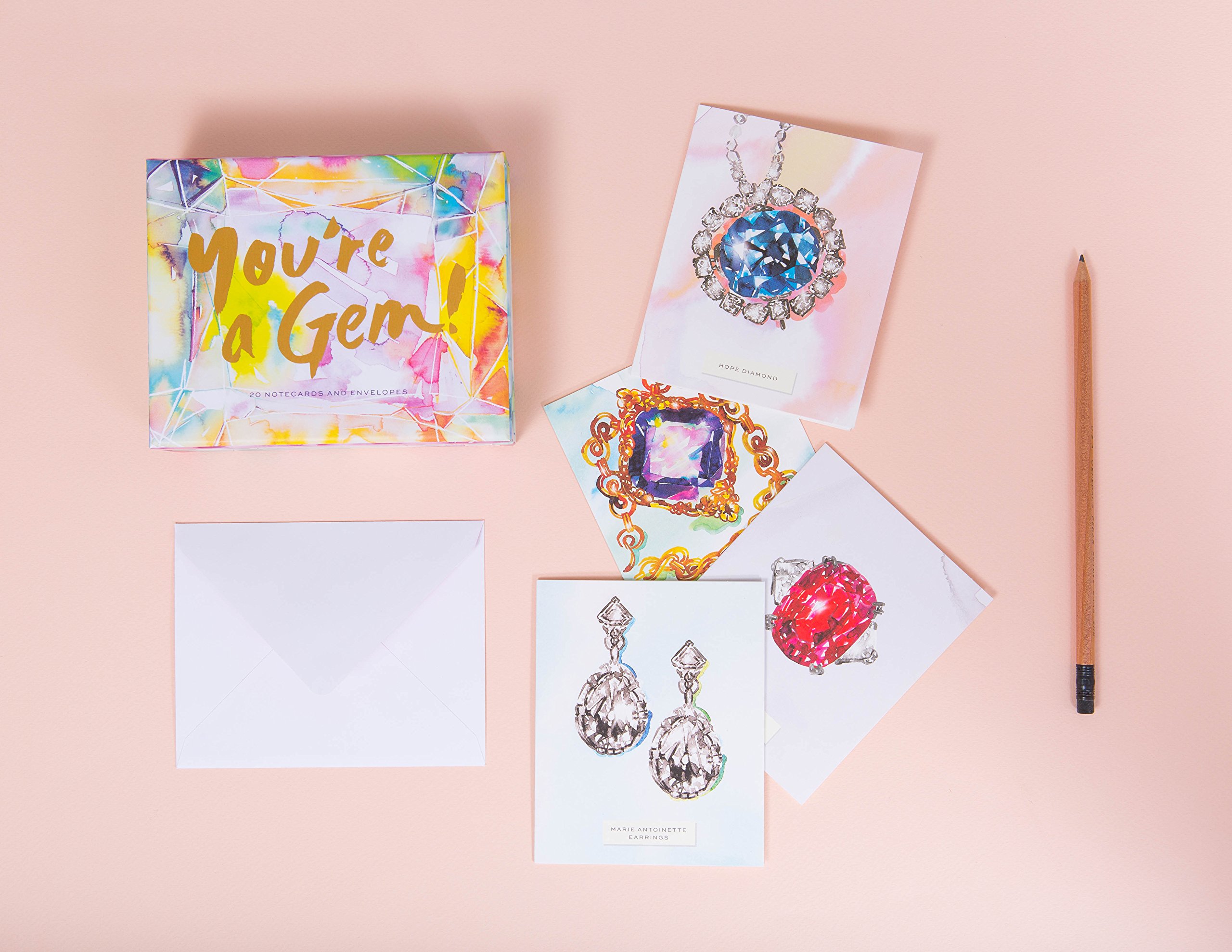You're a Gem!: 20 Notecards and Envelopes (Jewelry Themed Stationery, Watercolor Note Cards by Artist Samantha Hahn)