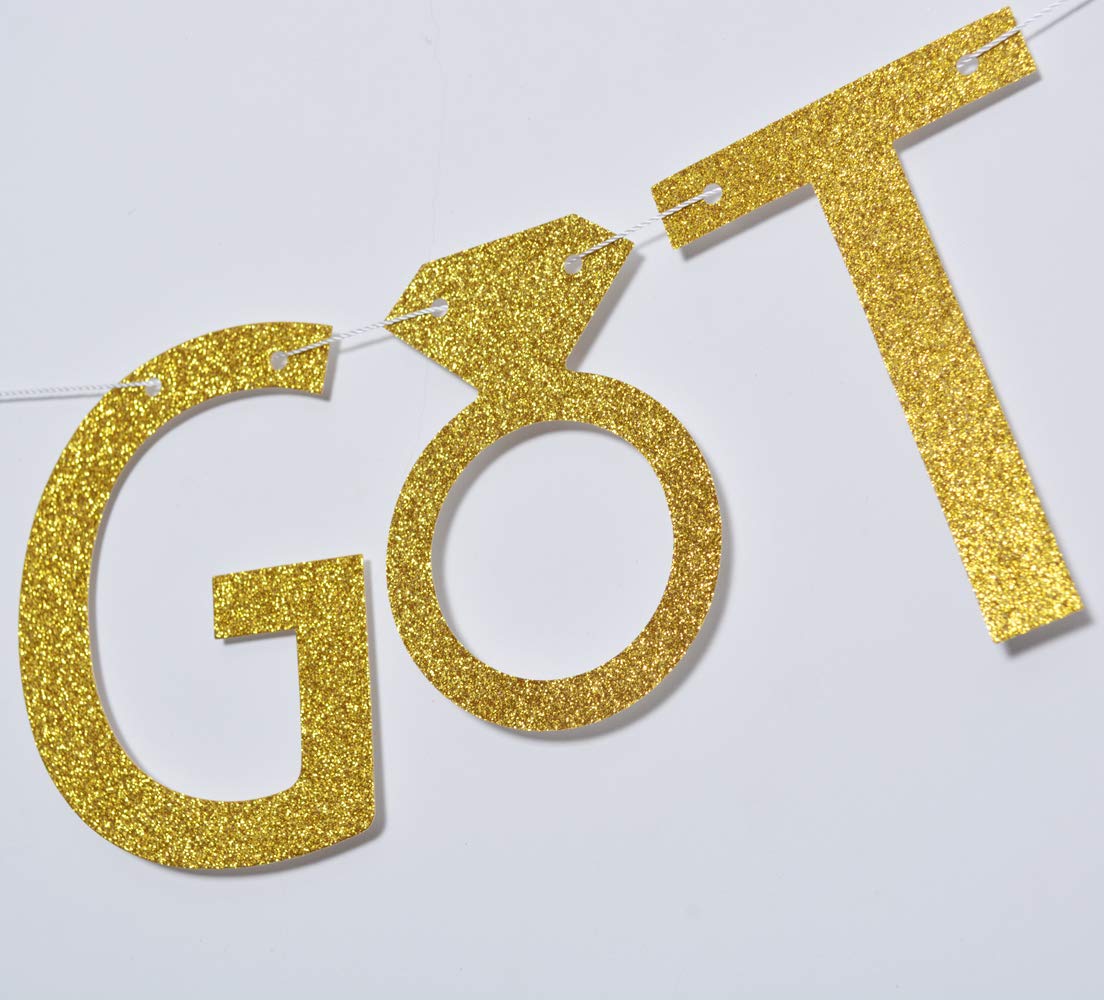 Firefairy™ Shit Just Got Real Gold Glitter Bunting Banner for Funny Wedding, Engagement, Bachelorette,Pregnancy Announcement,Bar Sign