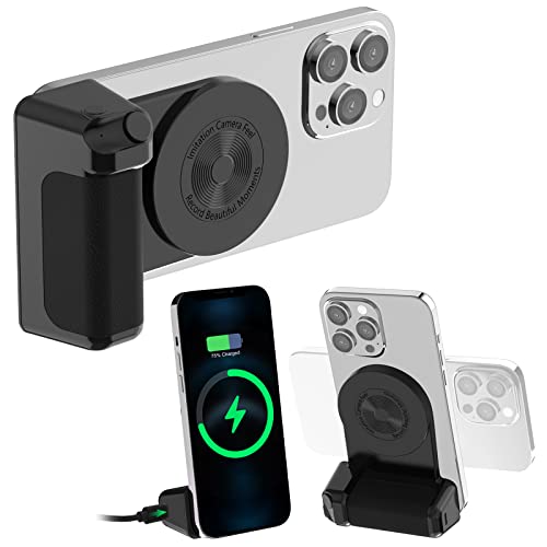 Magnetic Camera Handle, Magnetic Camera Handle Bluetooth Bracket, Smart Phone Handle, with Magsafe Bluetooth Wireless Camera Shutter, Suitable for iPhone Samsung Android Vlog Photo and Video Shooting