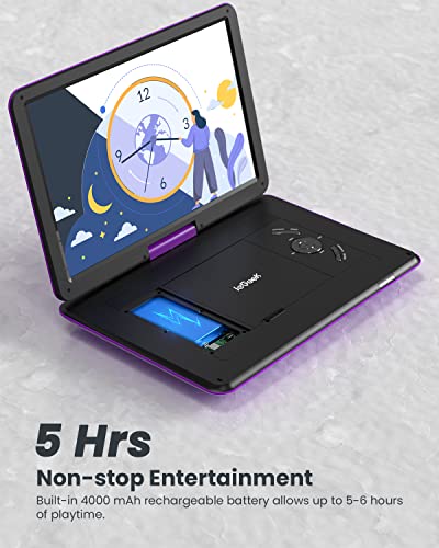 ieGeek 16.9 inch Purple Portable DVD Player and 14.1-17.5 inch Carrying Travel Case