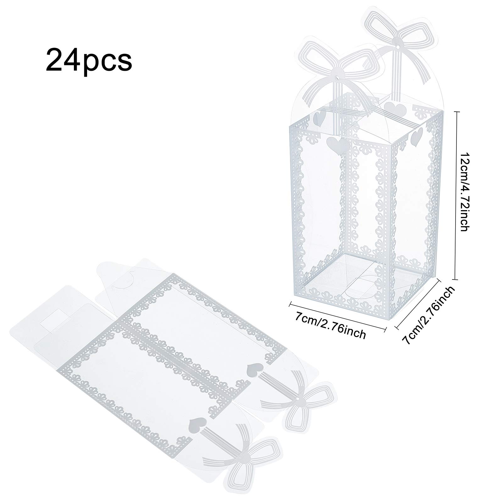 BENECREAT 24PCS Clear Plastic Gift Box with Bowknot 4.5x2.5x2.5 Transparent PVC Favor Boxes Packing Box for Holiday, Wedding Party Favors, Packaging
