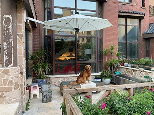 ROLTIN Parasol Garden Umbrella 250cm Wall Solar LED Lights and Metal Pole - Garden tilt Adjustment Sun Shade Umbrella