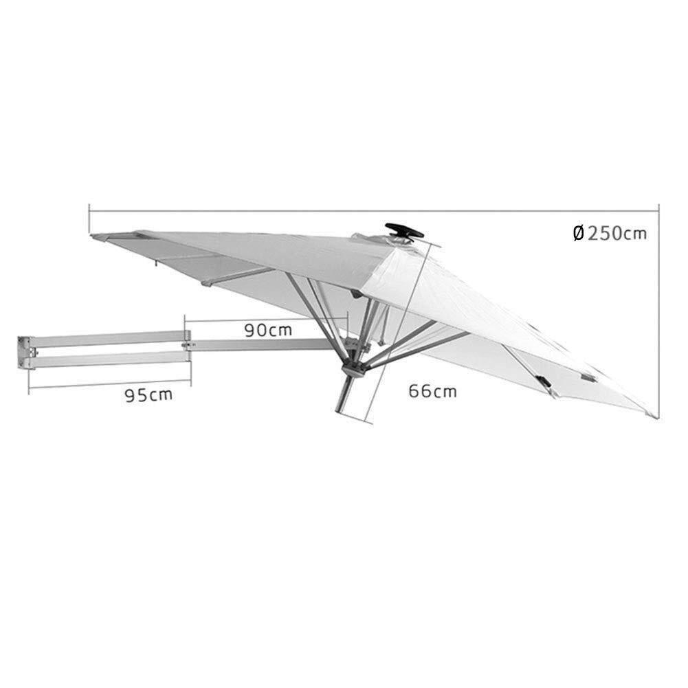 ROLTIN Parasol Garden Umbrella 250cm Wall Solar LED Lights and Metal Pole - Garden tilt Adjustment Sun Shade Umbrella