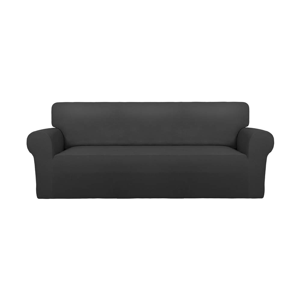 PureFit Super Stretch Chair Sofa Slipcover – Spandex Non Slip Soft Couch Sofa Cover, Washable Furniture Protector with Non Skid Foam and Elastic Bottom for Kids, Pets (Sofa, Dark Gray)