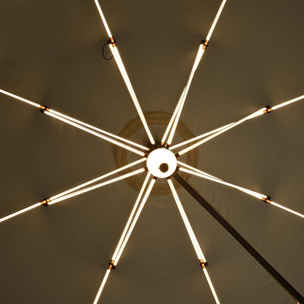 ROLTIN Parasol Garden Umbrella 250cm Wall Solar LED Lights and Metal Pole - Garden tilt Adjustment Sun Shade Umbrella