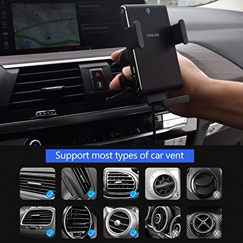 Wireless Car Charger for Galaxy Z Flip 4/3/2, MAKAQI Dual Coil Auto Clamping Fast Charging Car Mount,Dashboard Windshield Air Vent Phone Holder for iPhone13 & Galaxy S & Note & Flip