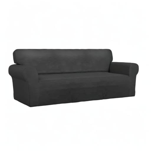 PureFit Super Stretch Chair Sofa Slipcover – Spandex Non Slip Soft Couch Sofa Cover, Washable Furniture Protector with Non Skid Foam and Elastic Bottom for Kids, Pets (Sofa, Dark Gray)