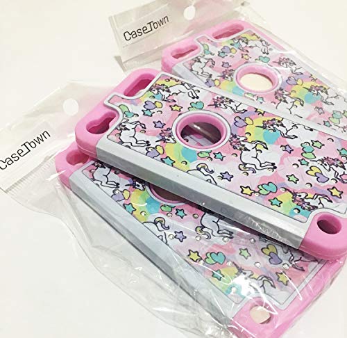 Apple iPod Touch 5,6th Case, iPod 7th Generation Case, Rainbow Unicorn Pattern Shockproof Studded Rhinestone Crystal Bling Hybrid Case Silicone Protective Armor for Apple iPod Touch 5 6th Generation