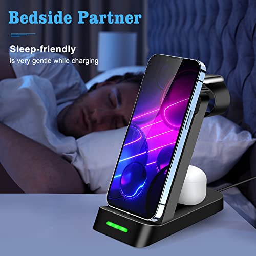 Charging Station for iPhone Multiple Devices, 3 in 1 Wireless Charging Dock Stand Compatible with Apple Watch Series 8 7 6 SE 5 4 3 2 & iPhone 14 13 12 11 Pro Max Xs XR 8 7 Plus Airpods with Adapter