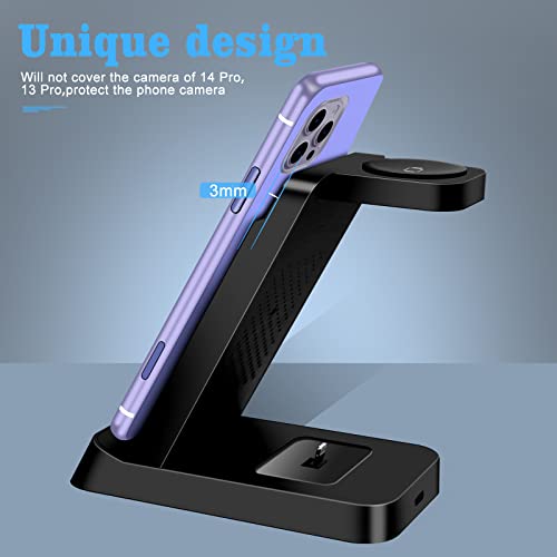 Charging Station for iPhone Multiple Devices, 3 in 1 Wireless Charging Dock Stand Compatible with Apple Watch Series 8 7 6 SE 5 4 3 2 & iPhone 14 13 12 11 Pro Max Xs XR 8 7 Plus Airpods with Adapter