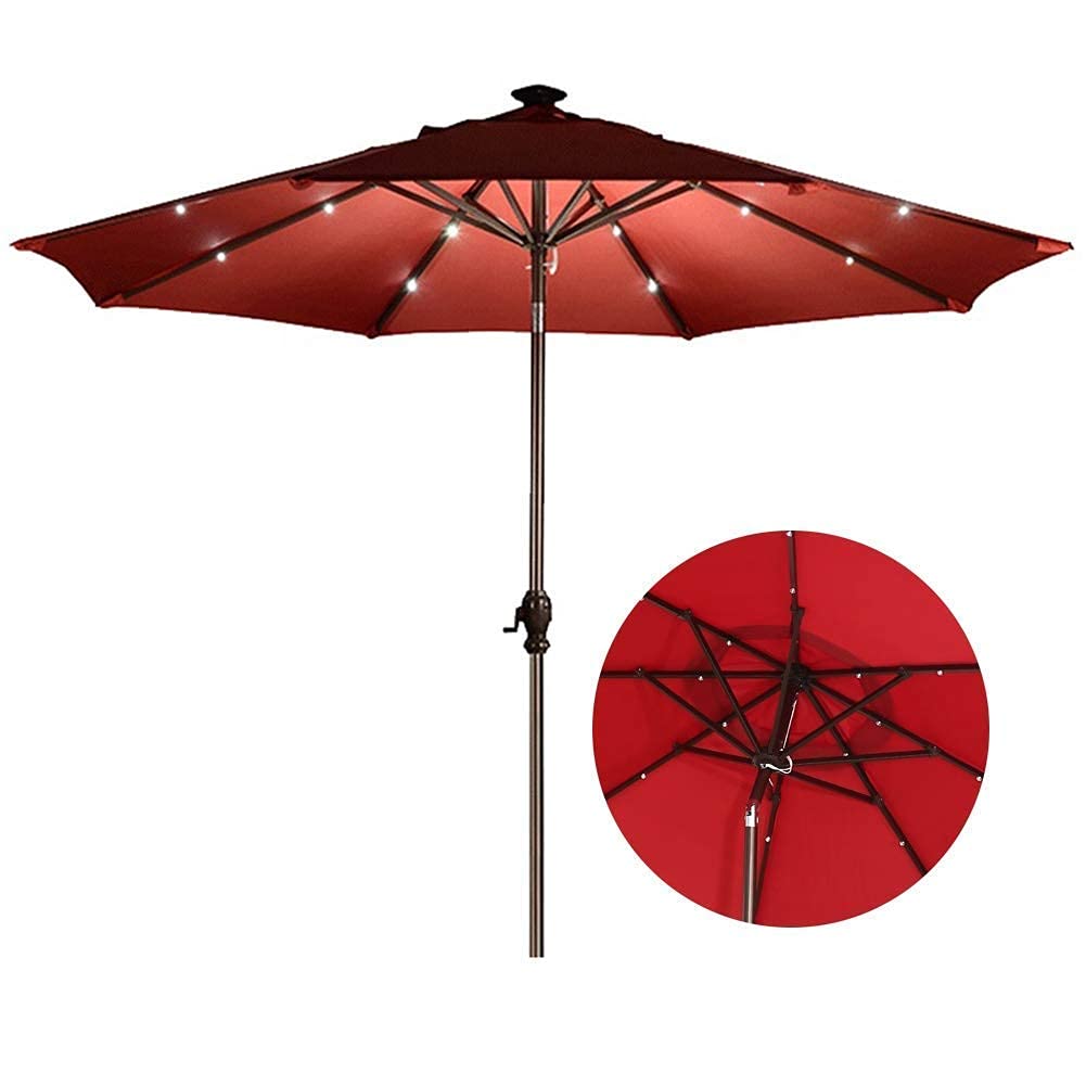 Garden Parasols with Solar LED Lights, 8 Steel Ribs, Tilt Mechanism, Base not Included, for Balcony Terrace Garden Outdoor
