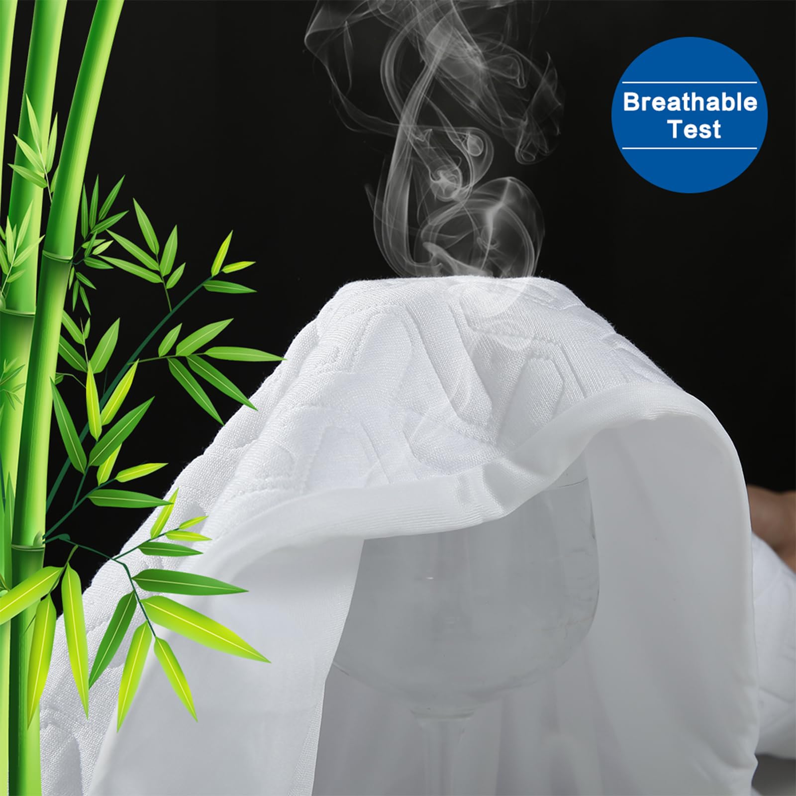 MERITLIFE Premium Waterproof Queen Size Mattress Protector Cooling Mattress Pad Cover Bamboo 3D Air Fabric Ultra Soft Breathable Fitted 8"-21" Deep Pocket Noiseless Vinyl-Free (White, Queen)