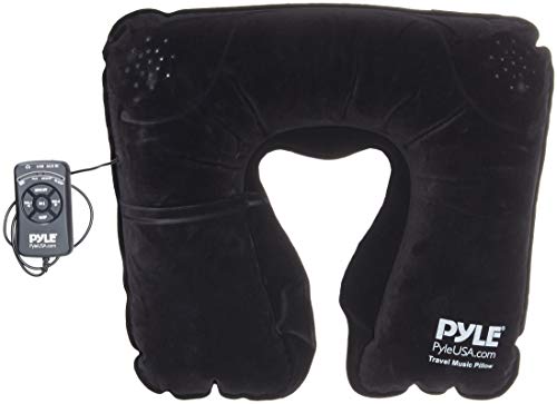 Pyle Portable and Comfortable Travel Music Pillow - Neck Support w/ Rechargeable Battery Dual Speaker Bluetooth Connectivity and Remote Control for Wireless Streaming at Home Office Traveling - PITS18