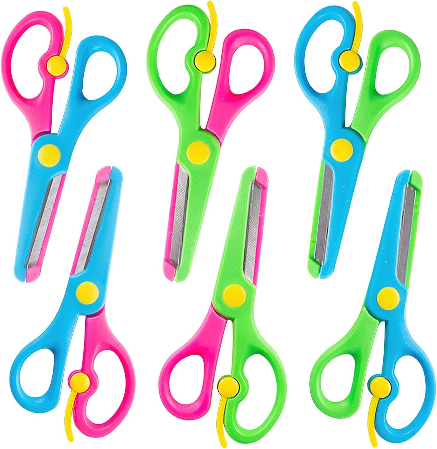 LovesTown Preschool Training Scissors,6 Pcs Dual-Colour Children Safety Scissors Pre-School Training Scissors Safety Scissors Art Craft Scissors
