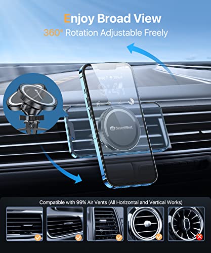 DesertWest Magsafe Car Mount [Upgraded 12*N55 ParaMagnet] Hands Free Magnetic Phone Holder for Car Vent 360° Adjustable, Compatible with Magsafe Case, iPhone 14 13 12 Max/Plus/Pro
