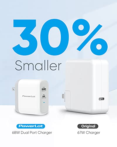 USB C Charger, PowerLot 68W 2 Port GaN PD& QC USB-C Power Adapter, 60W USB C Wall Charger for MacBook Pro, iPad pro Charger Block, 18W USB A Fast Charger for iPhone 12 Pro Max/ 11 Pro Max/iPad Air