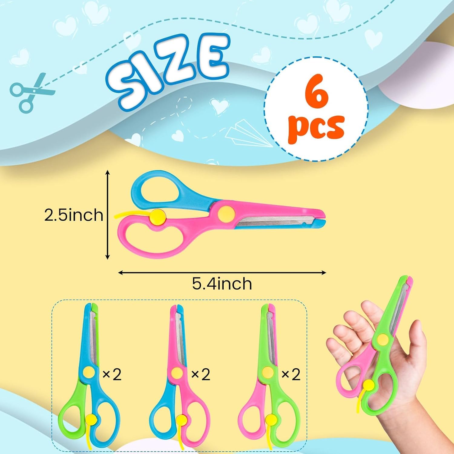 LovesTown Preschool Training Scissors,6 Pcs Dual-Colour Children Safety Scissors Pre-School Training Scissors Safety Scissors Art Craft Scissors