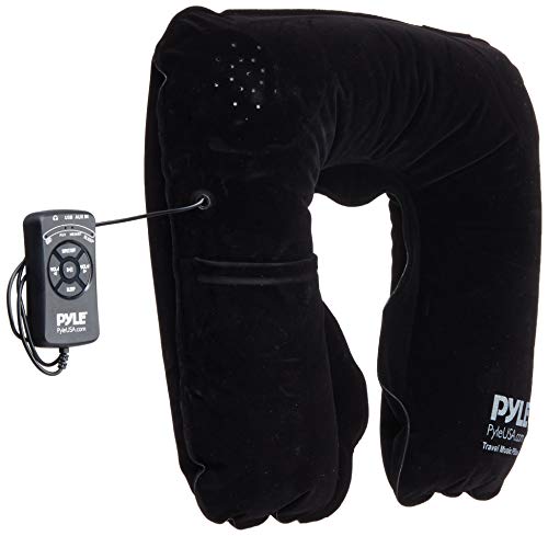 Pyle Portable and Comfortable Travel Music Pillow - Neck Support w/ Rechargeable Battery Dual Speaker Bluetooth Connectivity and Remote Control for Wireless Streaming at Home Office Traveling - PITS18