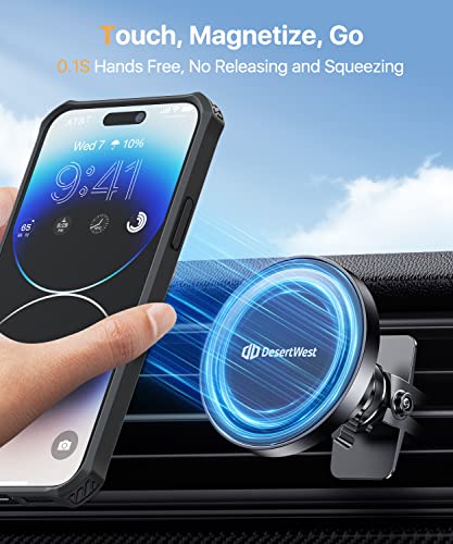 DesertWest Magsafe Car Mount [Upgraded 12*N55 ParaMagnet] Hands Free Magnetic Phone Holder for Car Vent 360° Adjustable, Compatible with Magsafe Case, iPhone 14 13 12 Max/Plus/Pro