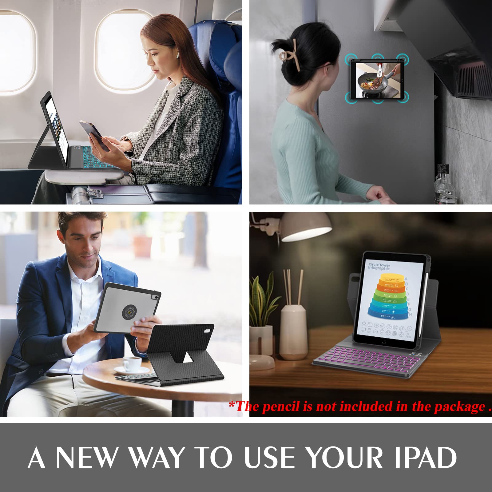 Keyboard Case for iPad 9th/8th/7th Generation 10.2 inch,360° Rotatable Magnetic iPad Pro 10.5-inch Air 3 Case with Keyboard Pencil Holder,7 Color Backlit Bluetooth Keyboard (Black)