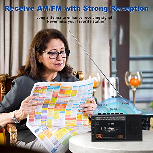 Portable Cassette Player and Recorder , Cassette Tape to MP3 Digital Converter with AM FM Radio, Support USB and Micro SD Card , Loud Speaker and Microphone Powered by AC and AA Battery