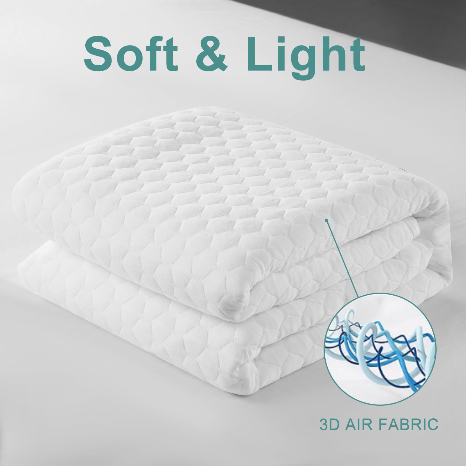 MERITLIFE Premium Waterproof Queen Size Mattress Protector Cooling Mattress Pad Cover Bamboo 3D Air Fabric Ultra Soft Breathable Fitted 8"-21" Deep Pocket Noiseless Vinyl-Free (White, Queen)