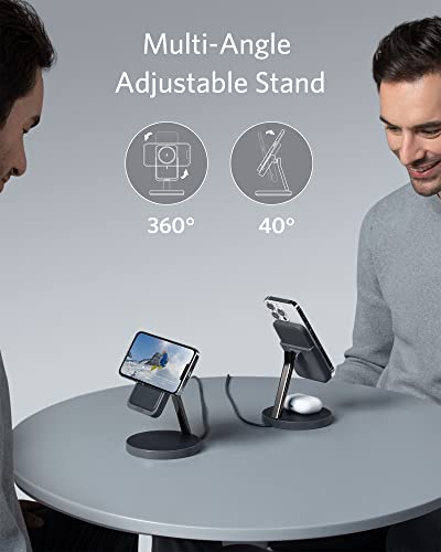 Anker Magnetic Wireless Charger, 633 MagGo 2-in-1 Wireless Charging Station, Detachable Portable Charger, Only for iPhone 14/14 Pro/14 Pro Max/13/13 Pro Max and AirPods Pro (Interstellar Gray)