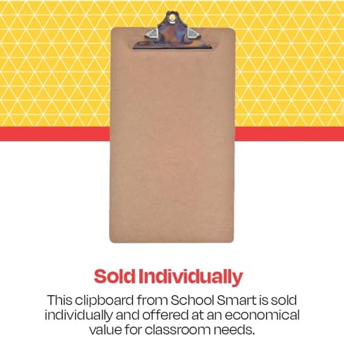 School Smart Legal Clipboard, 9 x 15-1/2 x 1/8 Inches, Hardboard, Brown, Bright Nickel